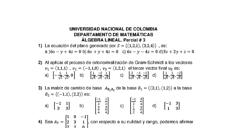 Parcial 3 - UNIVERSIDAD NACIONAL DE COLOMBIA DEPARTAMENTO DE ...