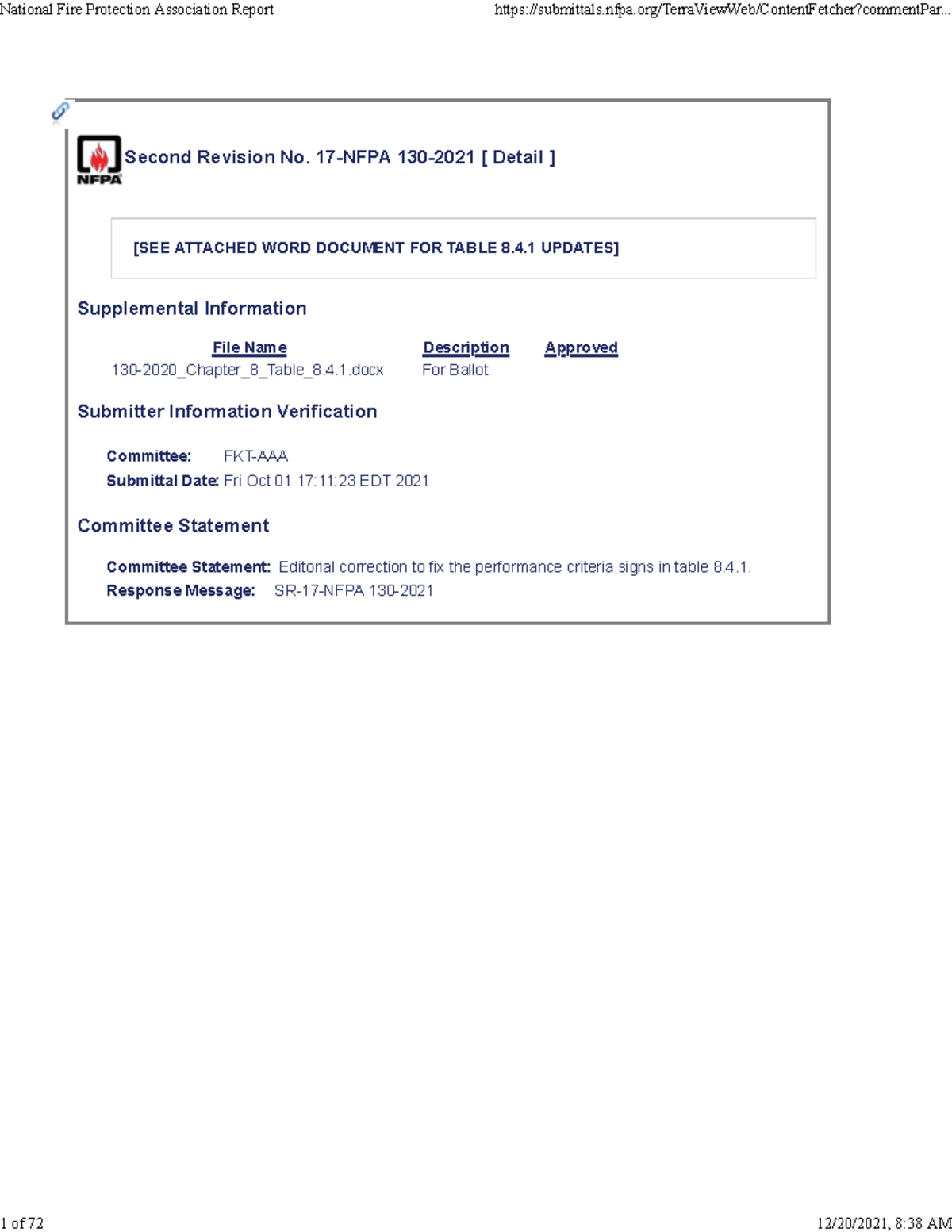 NFPA Report 1 of 72: Second Revision on Fire Test Procedures - Studocu