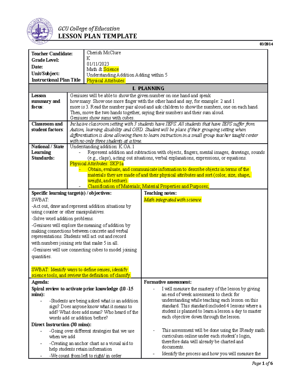 Benchmark COE Lesson PLAN with Technology - GCU College of Education ...