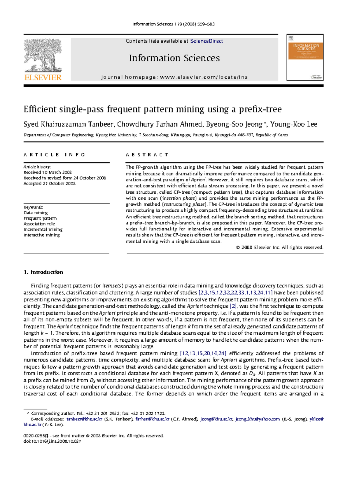 Efficient Frequent Pattern Mining with CP Tree Structure (CS 179) - Studocu
