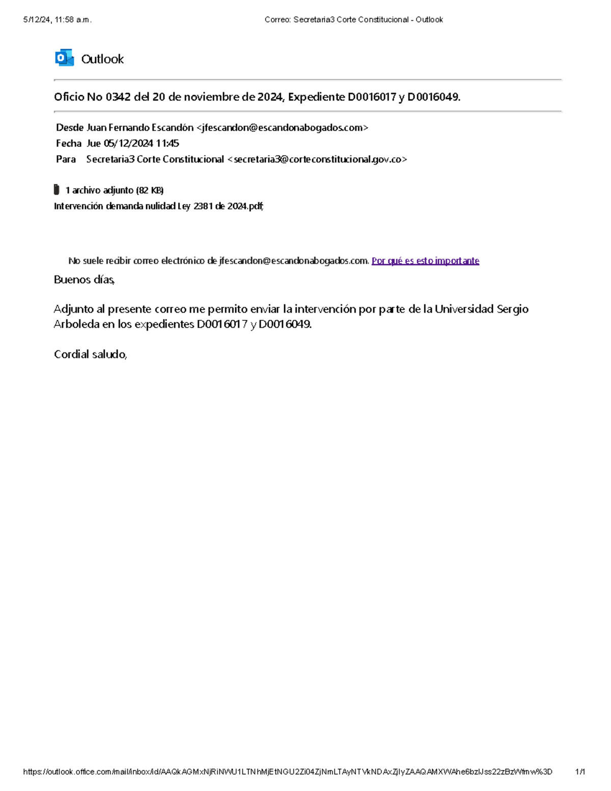 DNP - Intervención remitida por la Universidad Sergio Arboleda - D0016017 - Outlook Oficio No ...