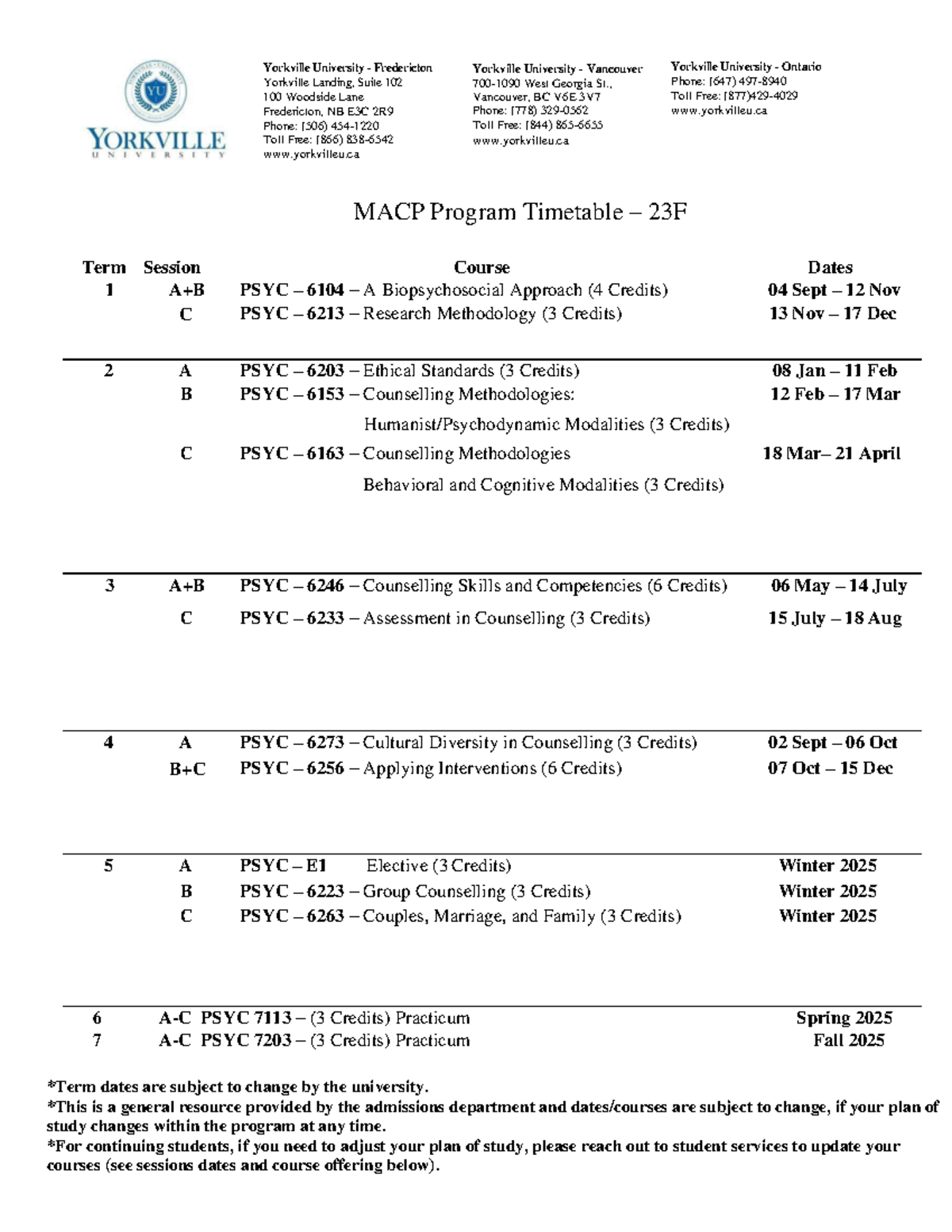 MACP Fall 2023 Program Timetable and Course Offerings - Studocu