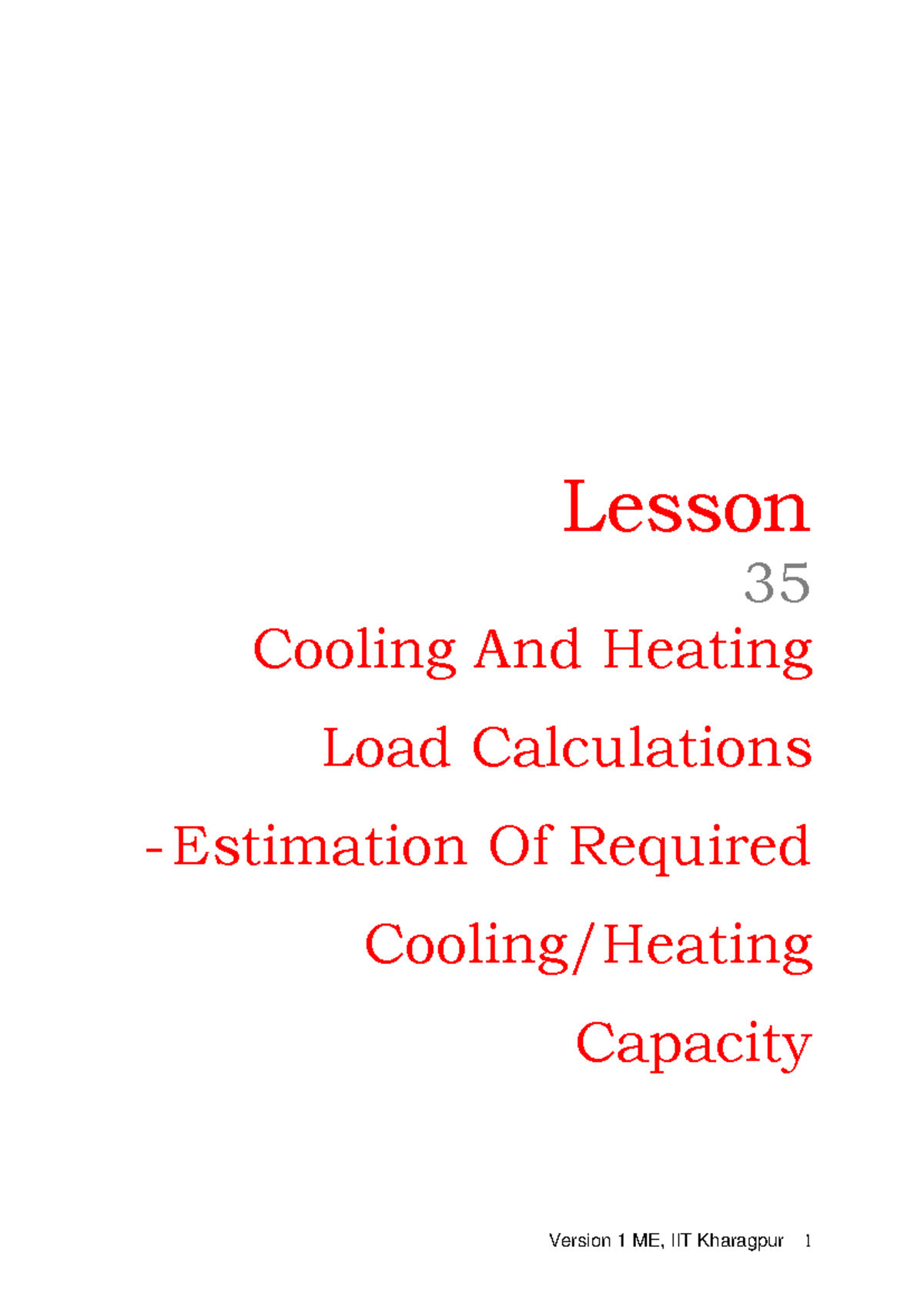 Lesson 35: Cooling and Heating Load Calculations (ME, IIT Kharagpur ...