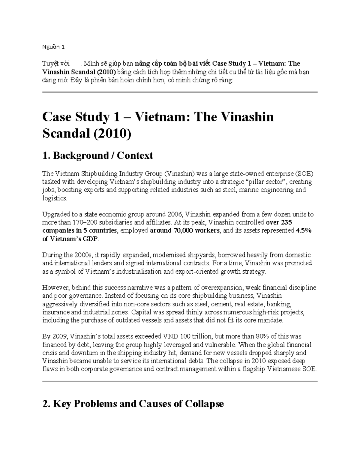 Case Study 1 Vietnam: The Vinashin Scandal (2010) - Analysis and ...