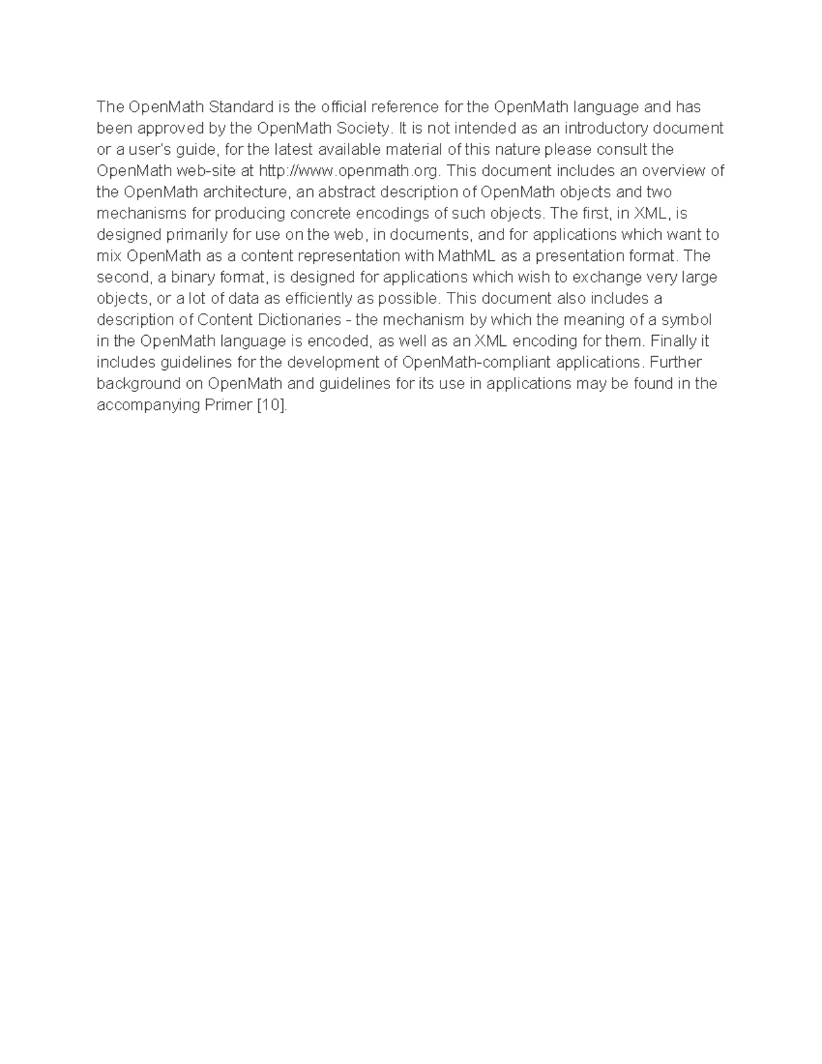 OpenMath Standard Overview and Encoding Mechanisms Guide - Studocu