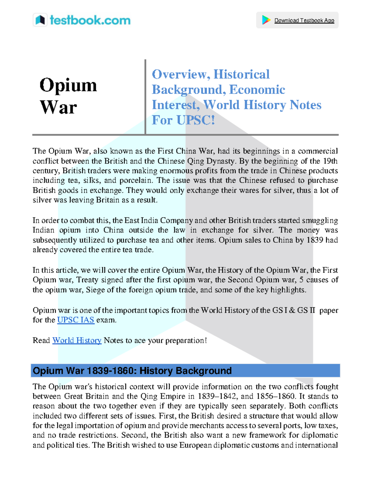 Opium Wars Overview and Impact: Key Insights for UPSC GS I & II - Studocu
