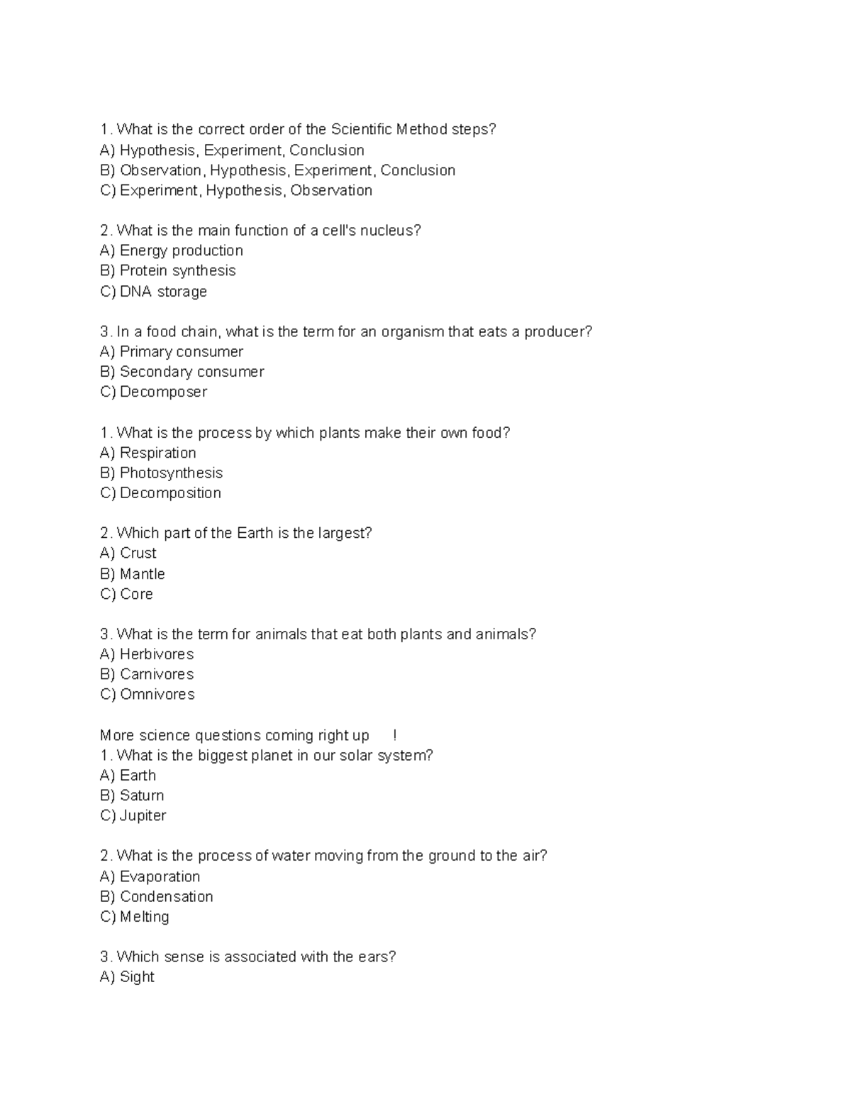 Science Quiz Questions and Answers - Studocu