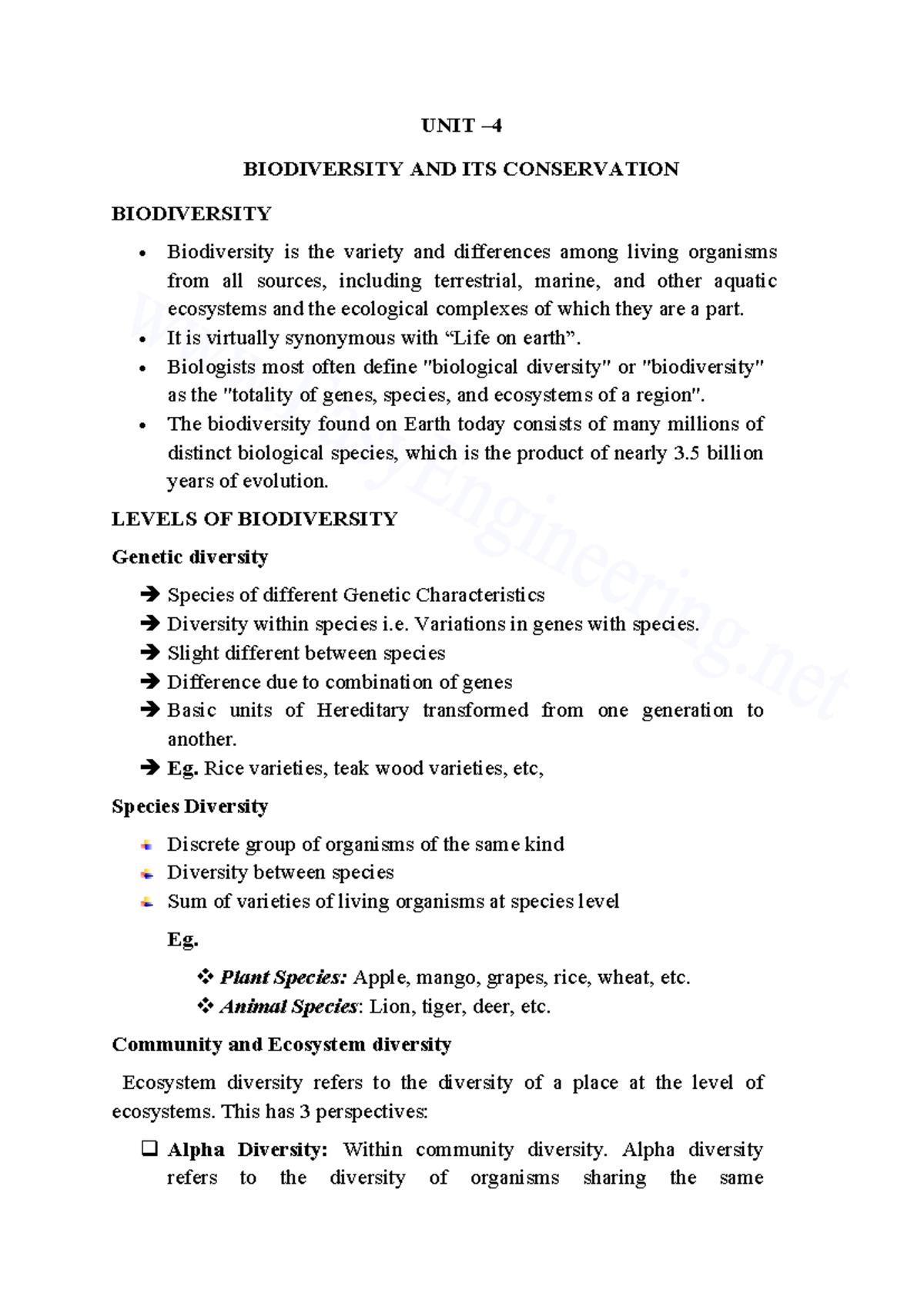 BBA EVS Unit 3: Biodiversity and Conservation Overview - Studocu