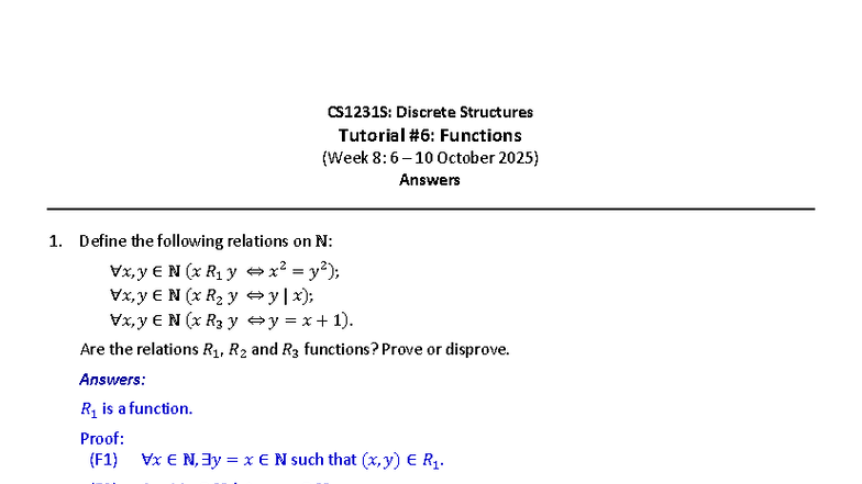 CS1231S: Discrete Structures Tutorial 6 Answers - Studocu