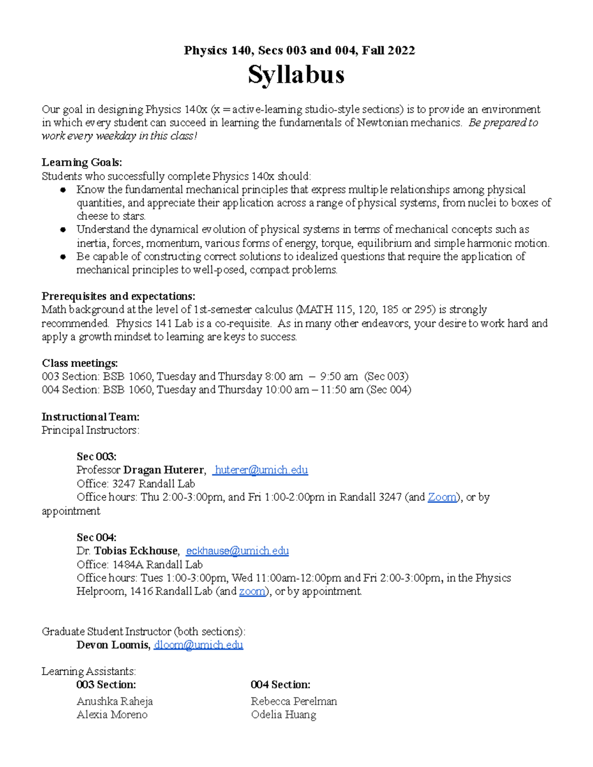 Syllabus for Physics 140x F22 - Active Learning Classes and ...