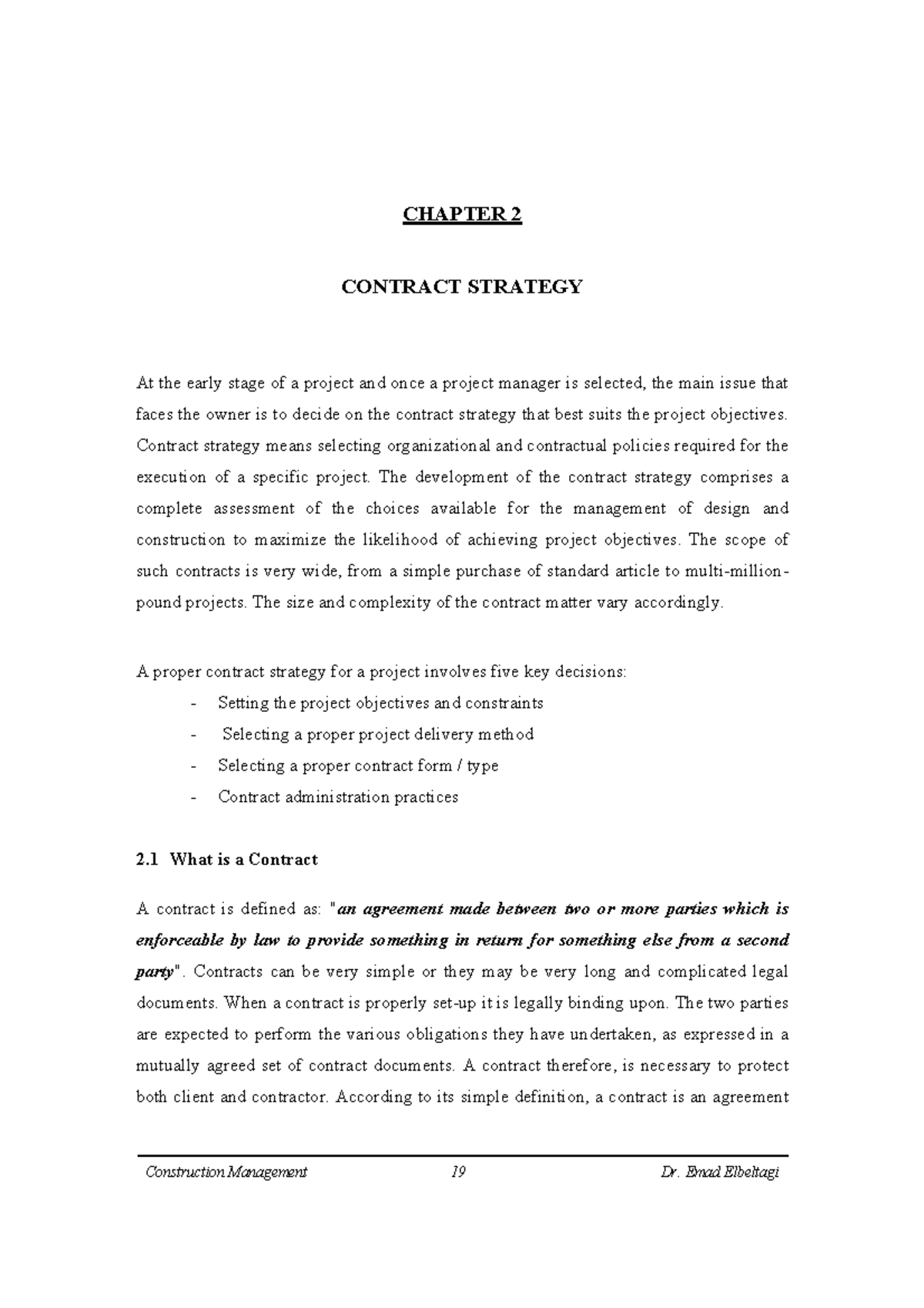 CHAPTER 2: CONTRACT STRATEGY IN CONSTRUCTION MANAGEMENT - Studocu