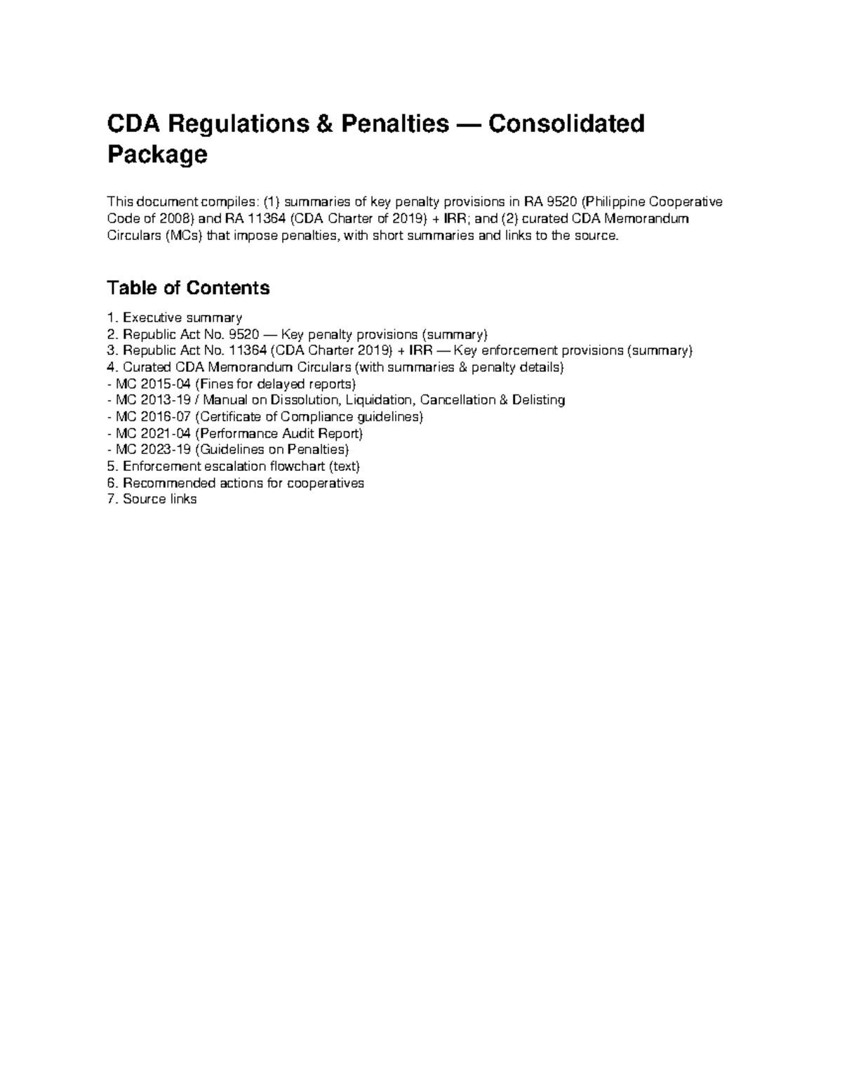 CDA Penalties and Memoranda Circulars Overview Package - Studocu