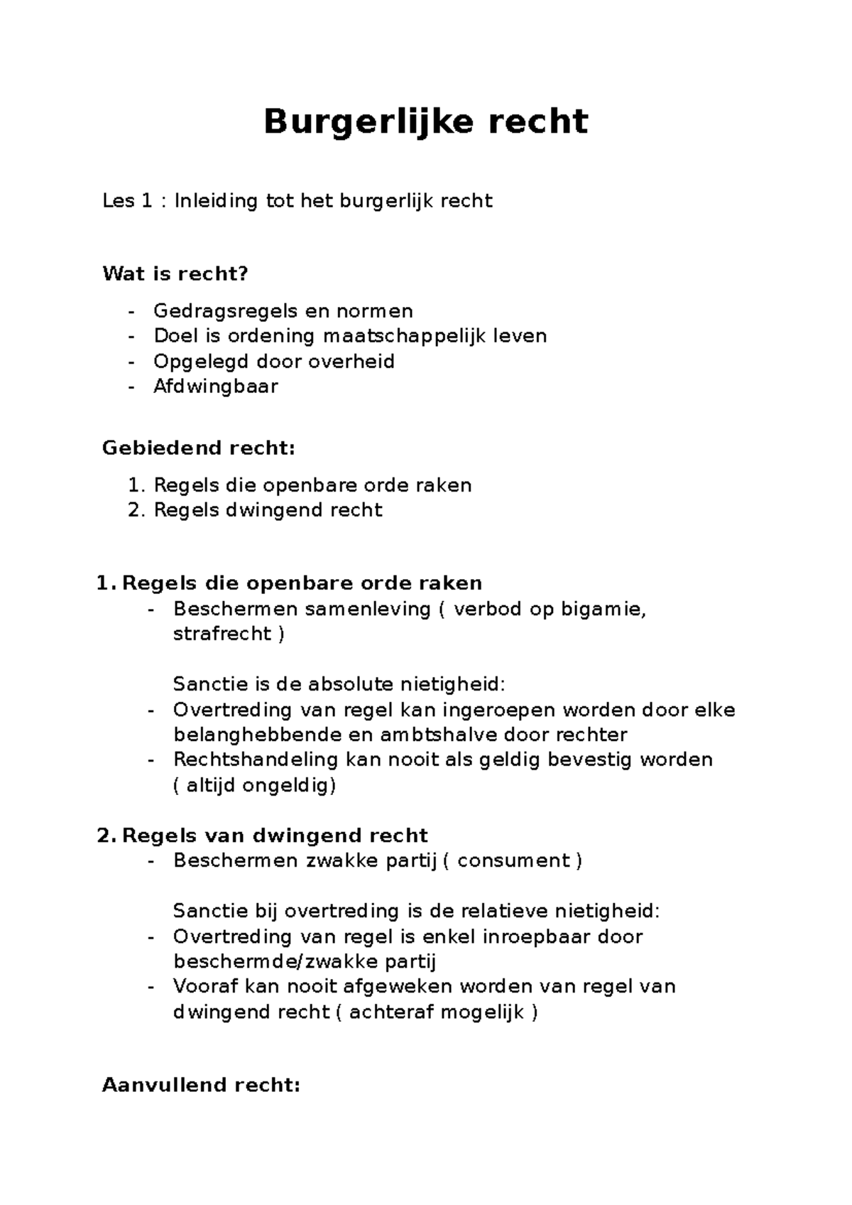 Burgerlijke recht samenvatting - Burgerlijke recht Les 1 : Inleiding ...