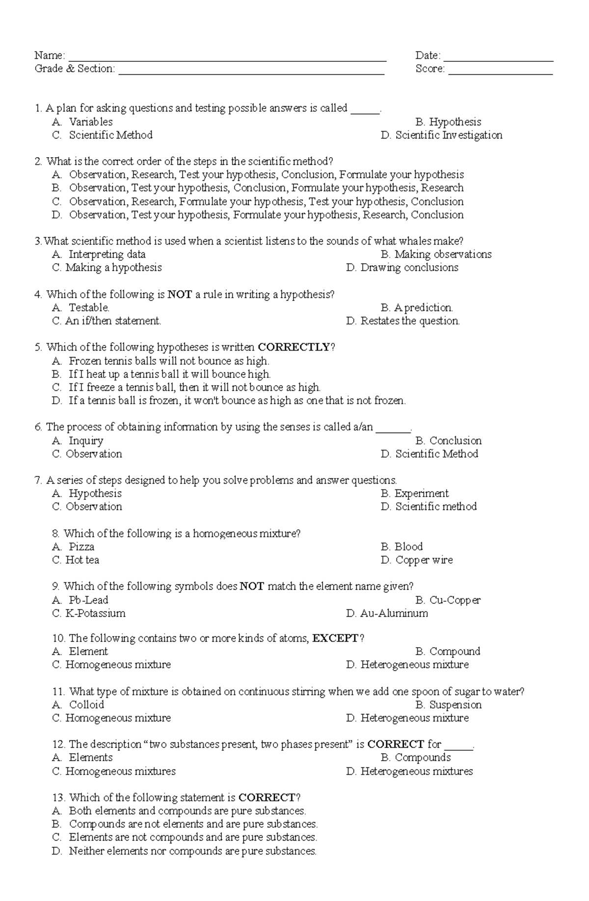 Grade 7 Science Review: Understanding the Scientific Method and ...
