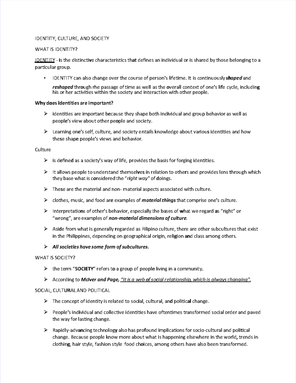 UCSP G11 Identity, Culture, and Society Reviewer for Students - Studocu