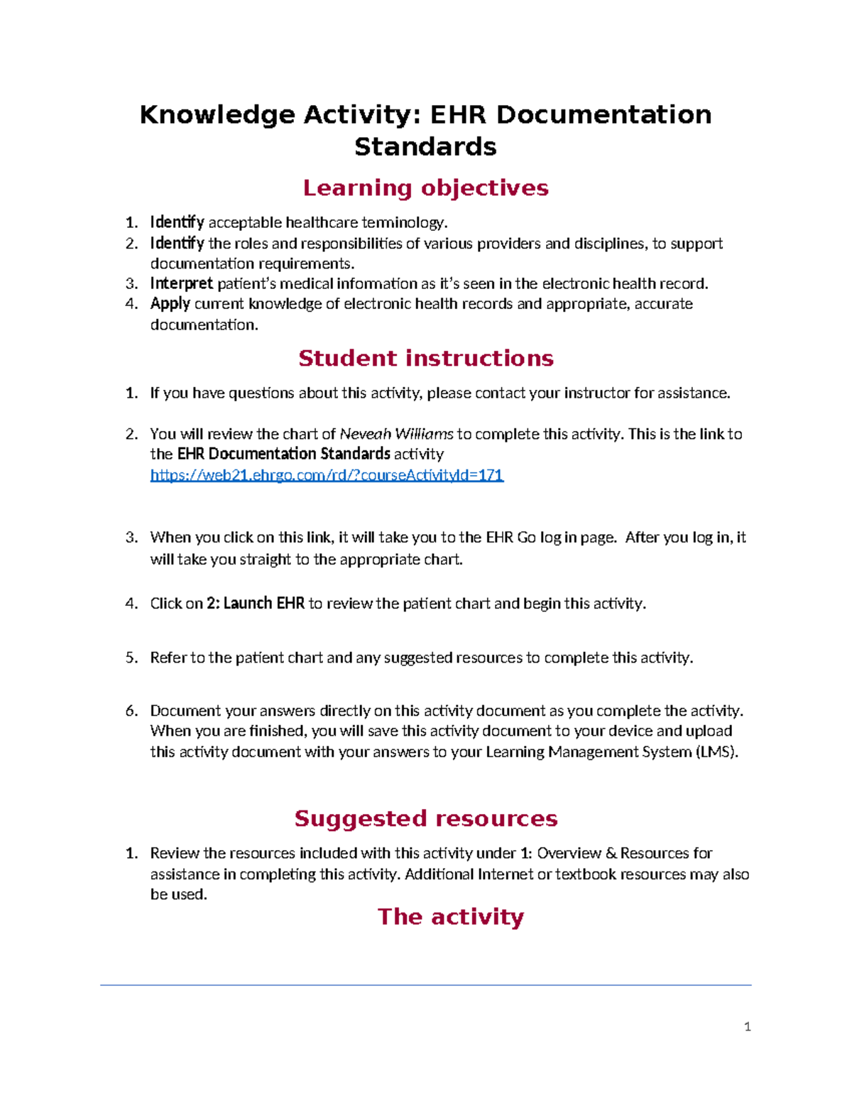 EHR Documentation Standards: Activity for Healthcare Terminology and ...