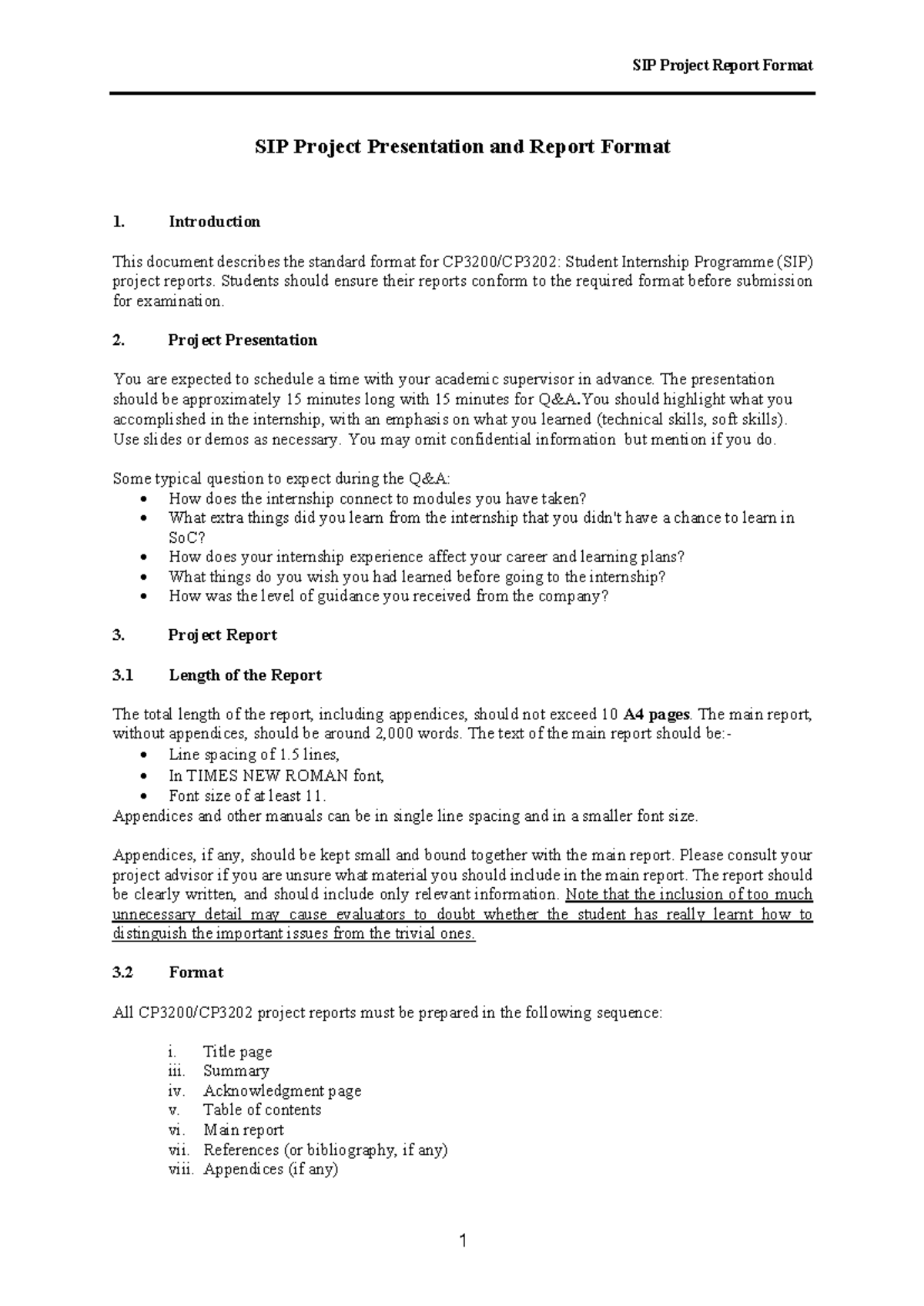 CP3200/CP3202 SIP Project Report & Presentation Format Guide - Studocu