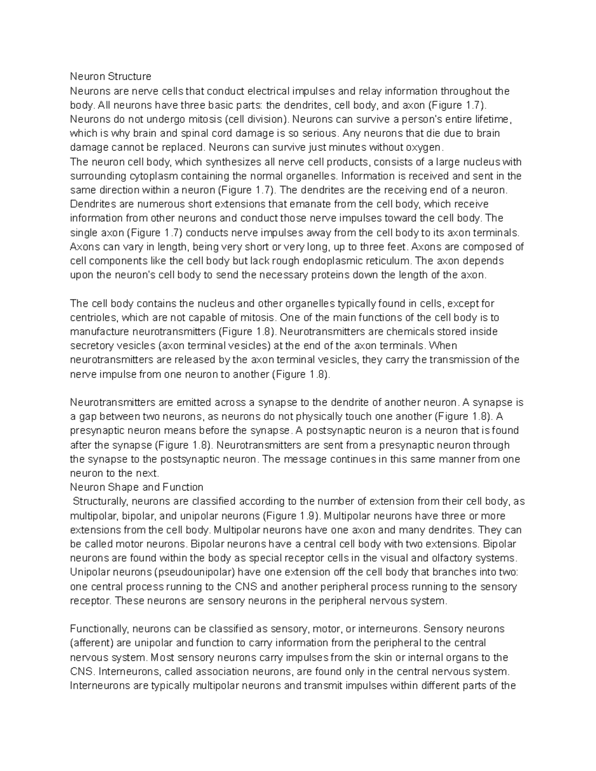 Neuron Structure and Function: Notes of 1.2 Neurons - Studocu