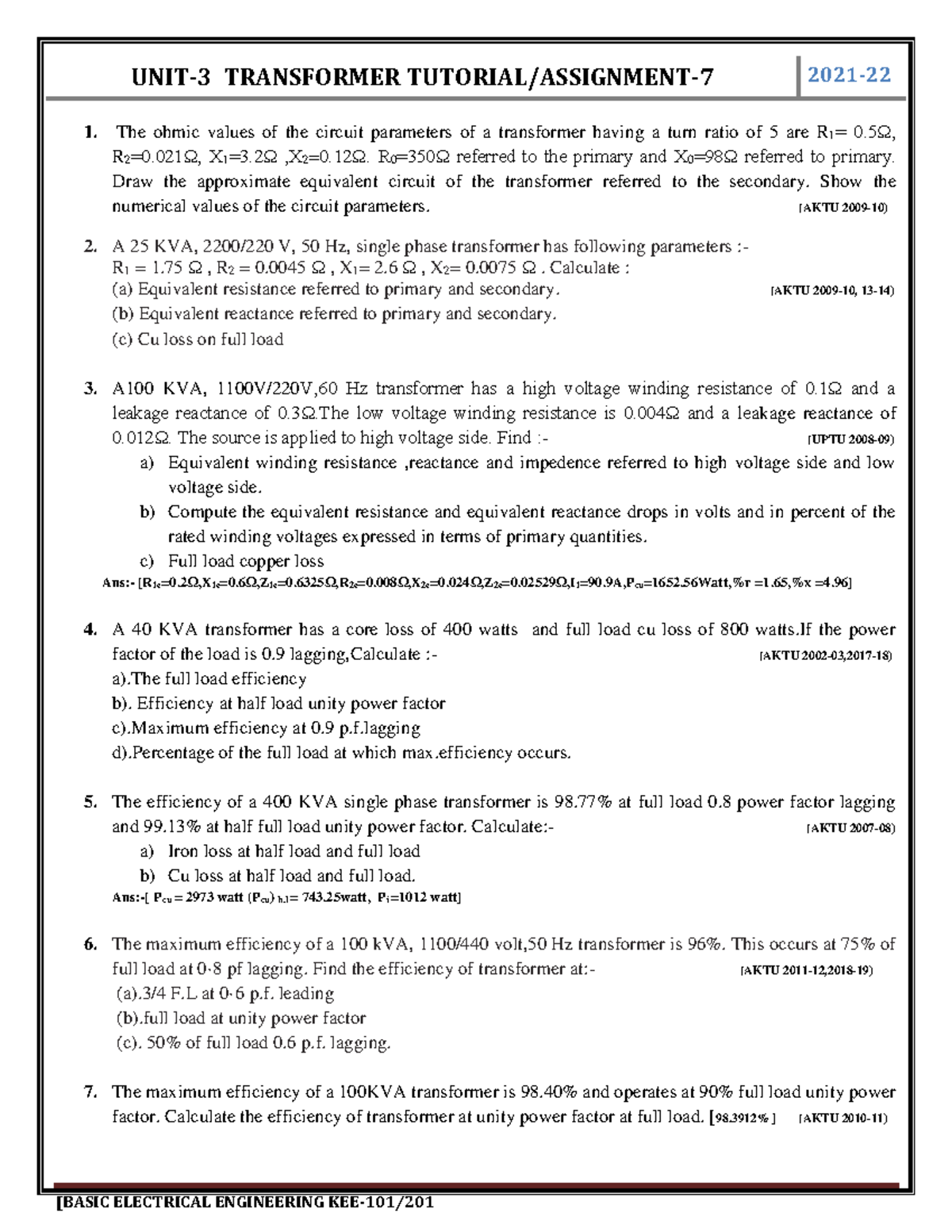 Transformer tutorial - UNIT-3 TRANSFORMER TUTORIAL/ASSIGNMENT-7 2021 ...