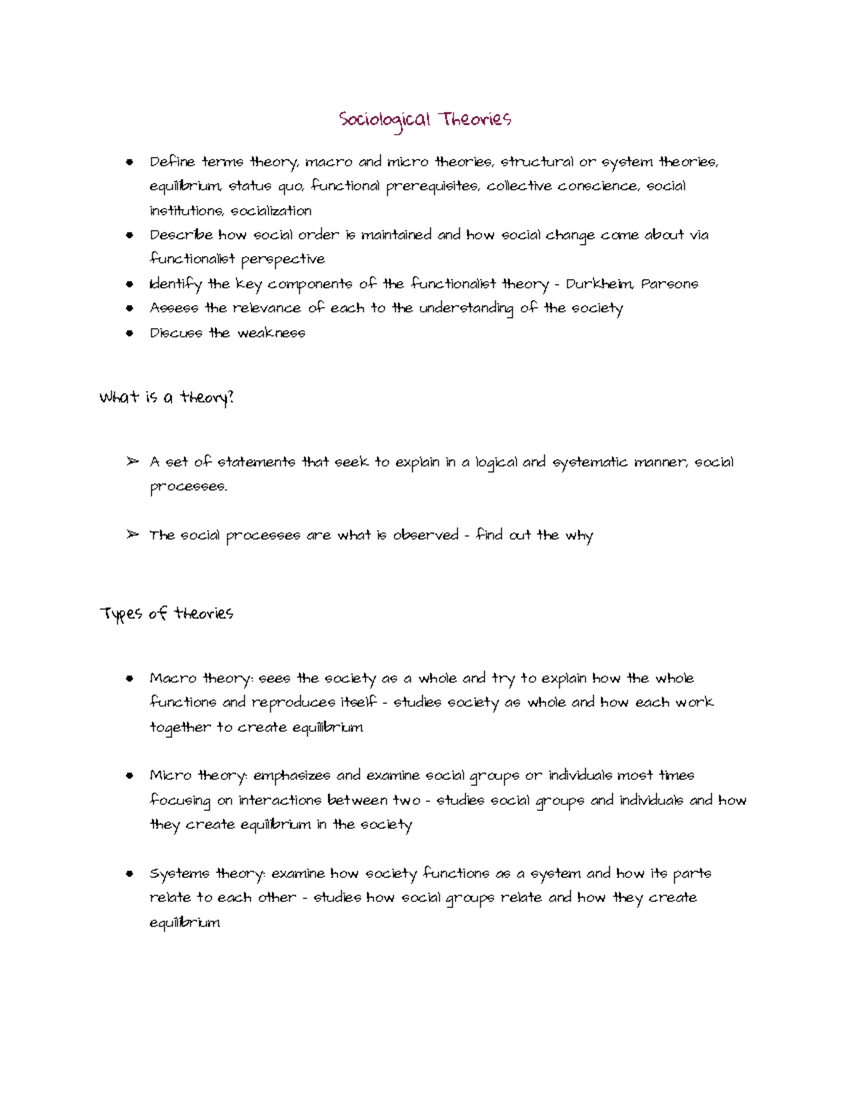 Sociological Theories: Understanding Functionalism and Marxism - Studocu