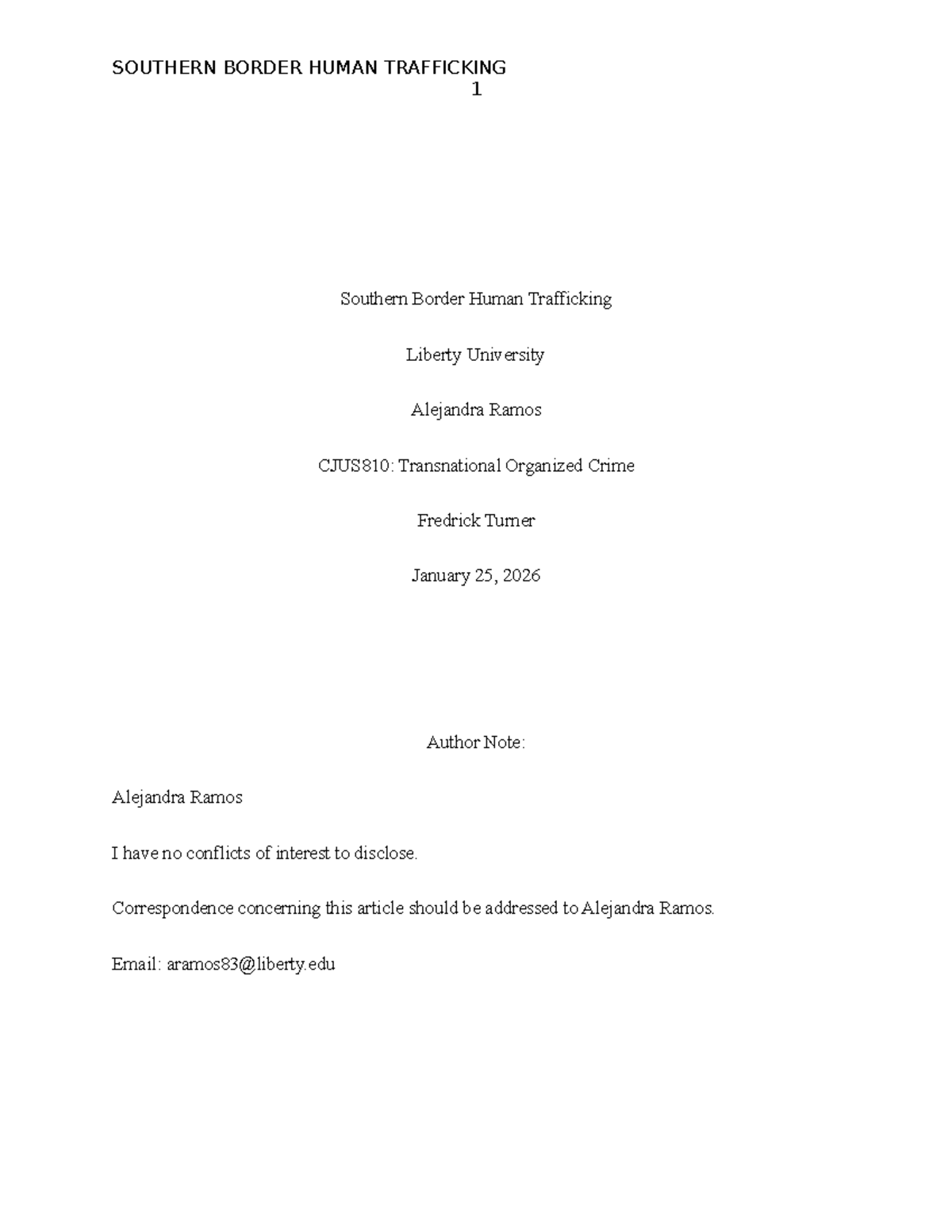 CJUS810: Southern Border Human Trafficking Research Paper - Studocu