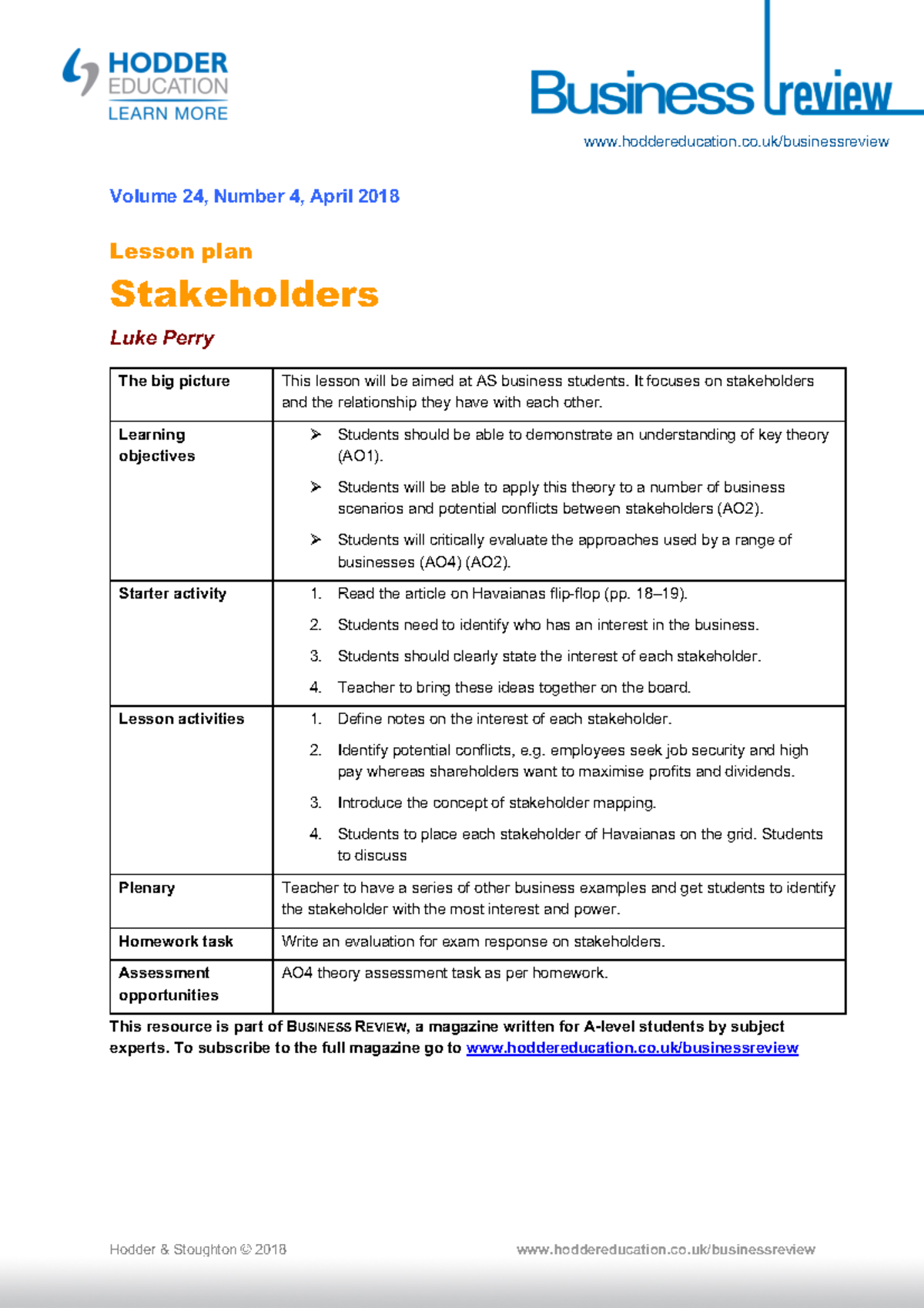 Business Review 24 4 lesson plan Stakeholders - Hodder & Stoughton ...