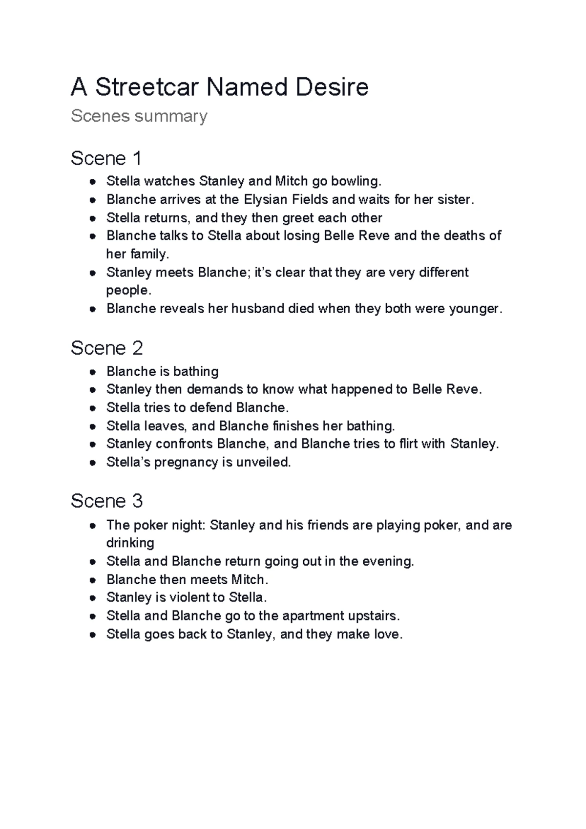 A Streetcar Named Desire: Scenes Summary & Character Analysis Notes ...
