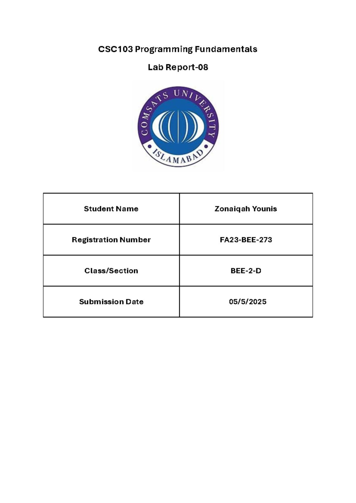 CSC103 Lab Report 8: Programming Fundamentals Tasks & Recursion - Studocu