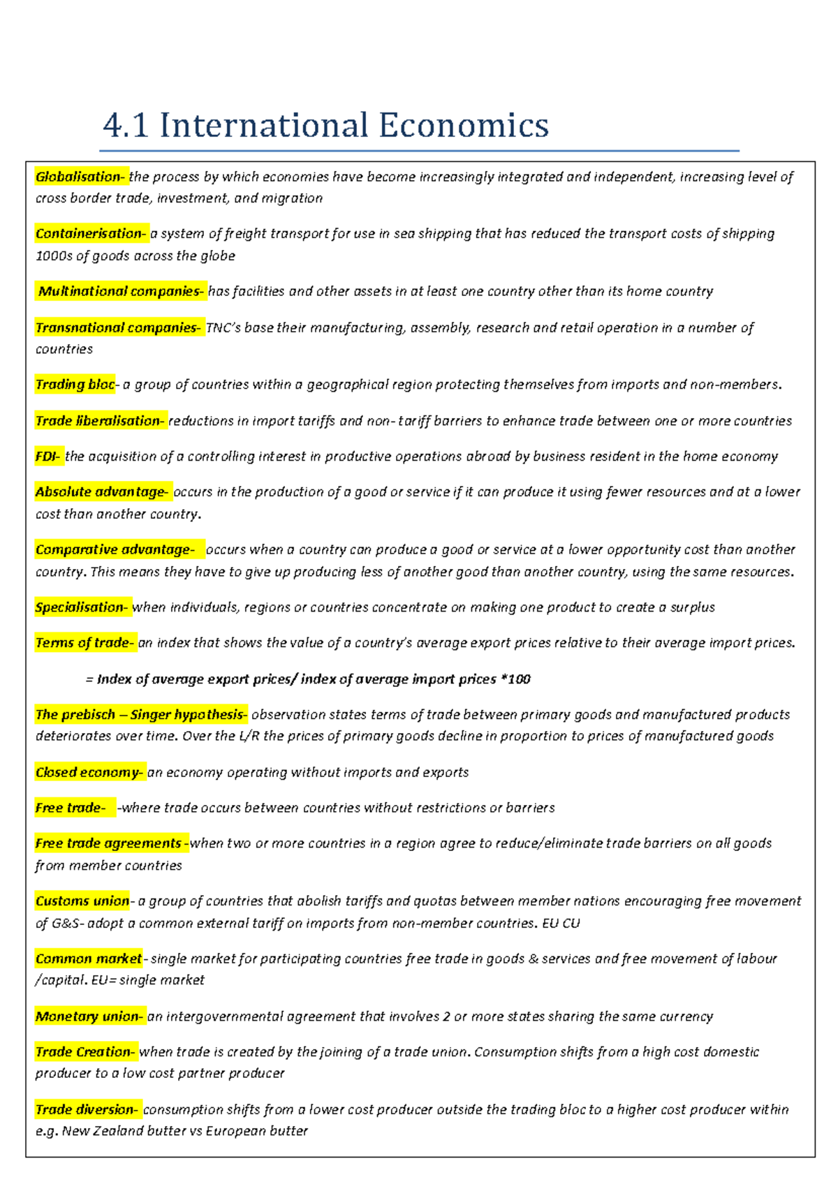 4.1 international economics - 4 International Economics Globalisation ...