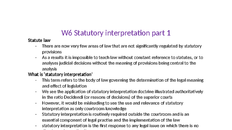 W6 Statutory Interpretation: Key Principles and Applications - Studocu