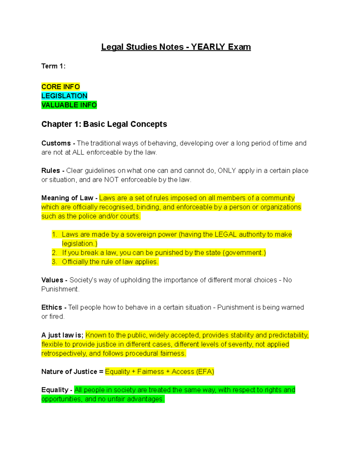 Legal Studies Prelim Notes: Yearly Exam Term 1 Overview - Studocu
