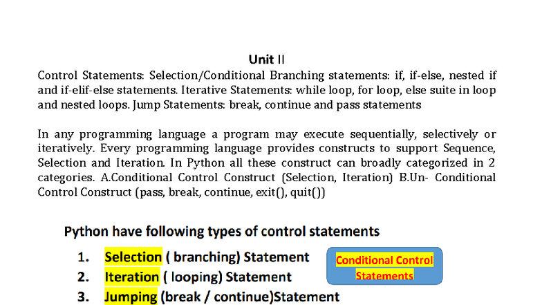 Unit II - Lecture Notes on Control Statements in Python - Studocu