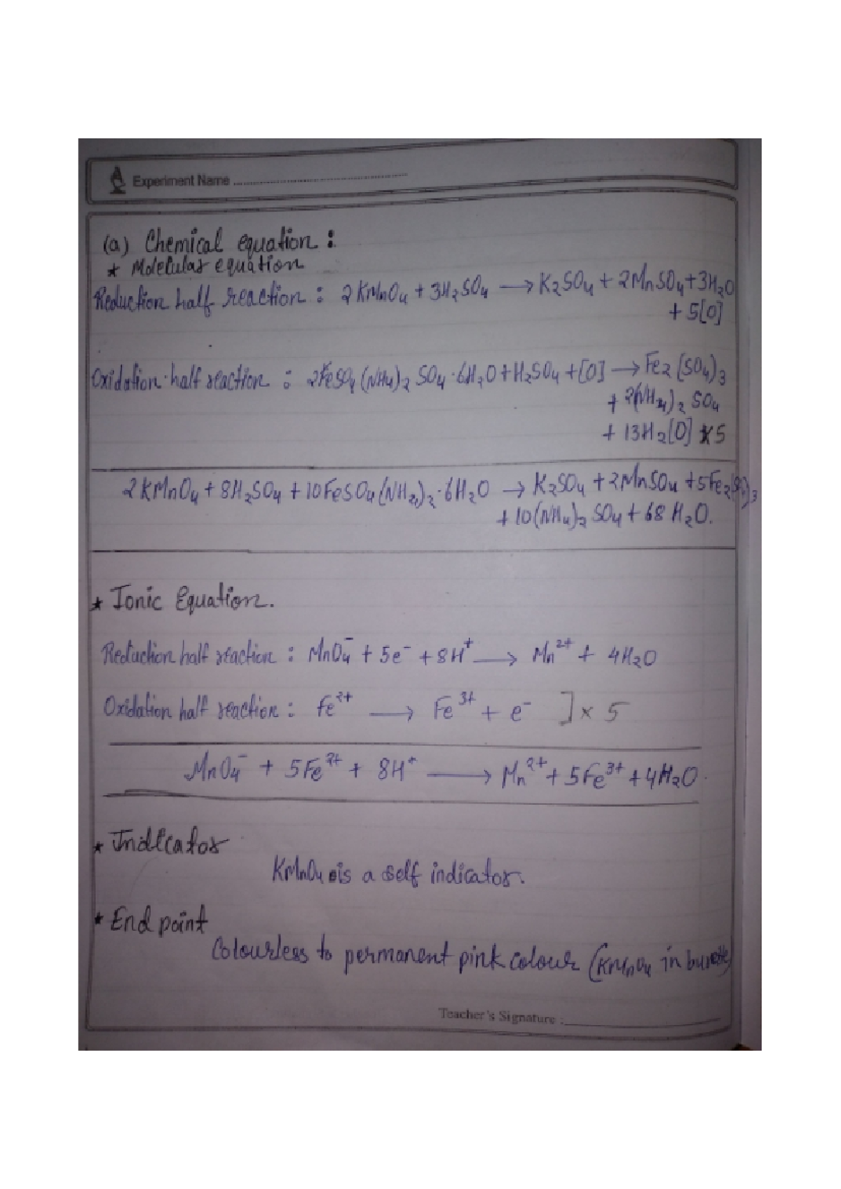 Chemistry Practical: Molarity & Strength of KMnO₄ Solution - Studocu