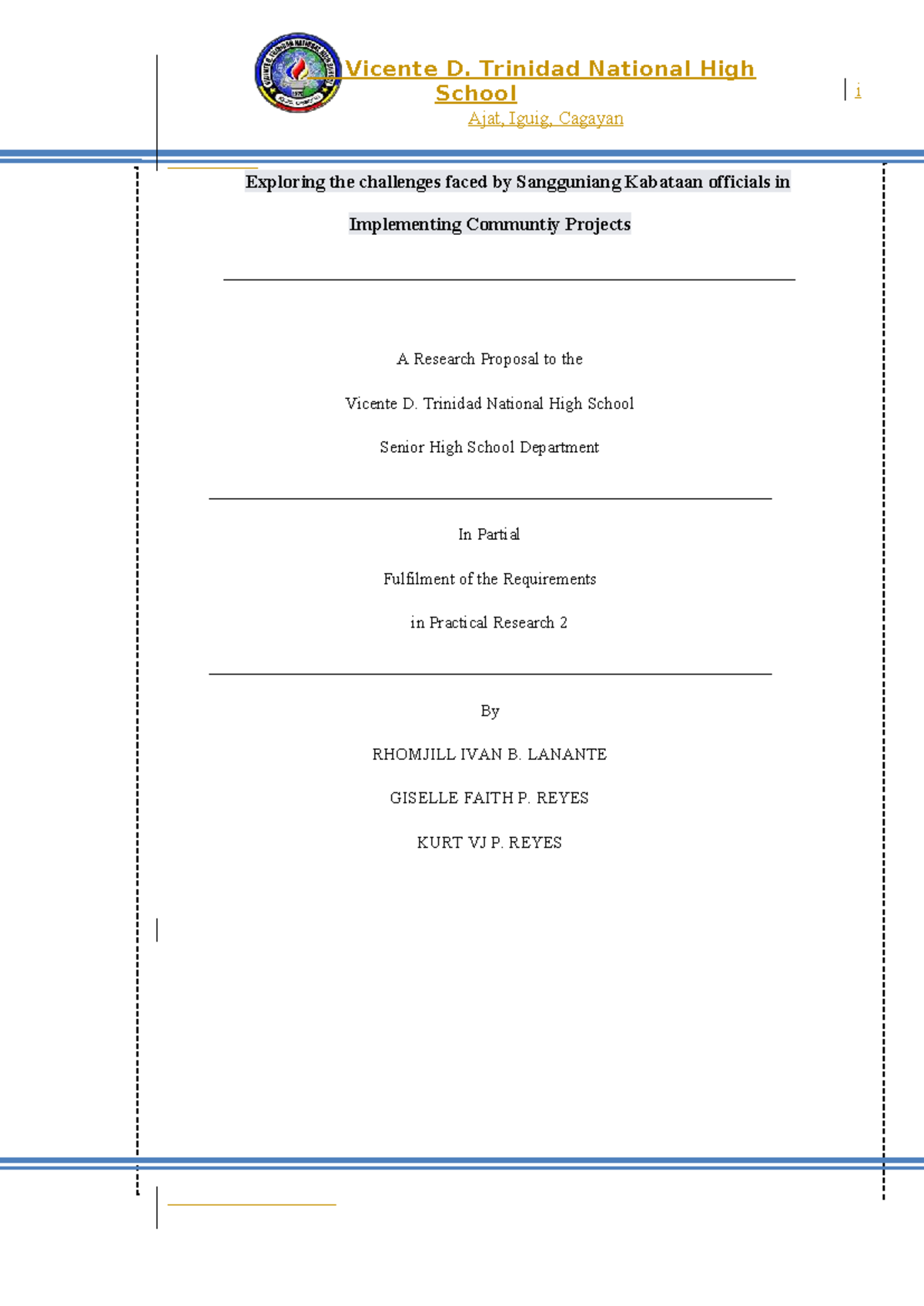 Research Proposal: Challenges Faced by SK Officials in Community ...