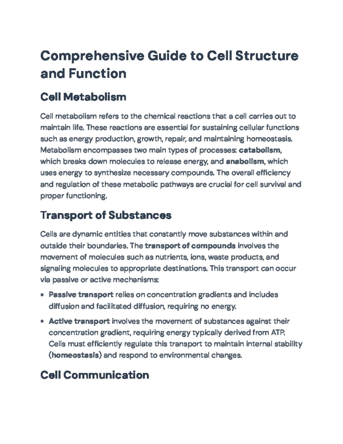 Comprehensive Study Guide: Cell Structure & Function (BIO101) - Studocu