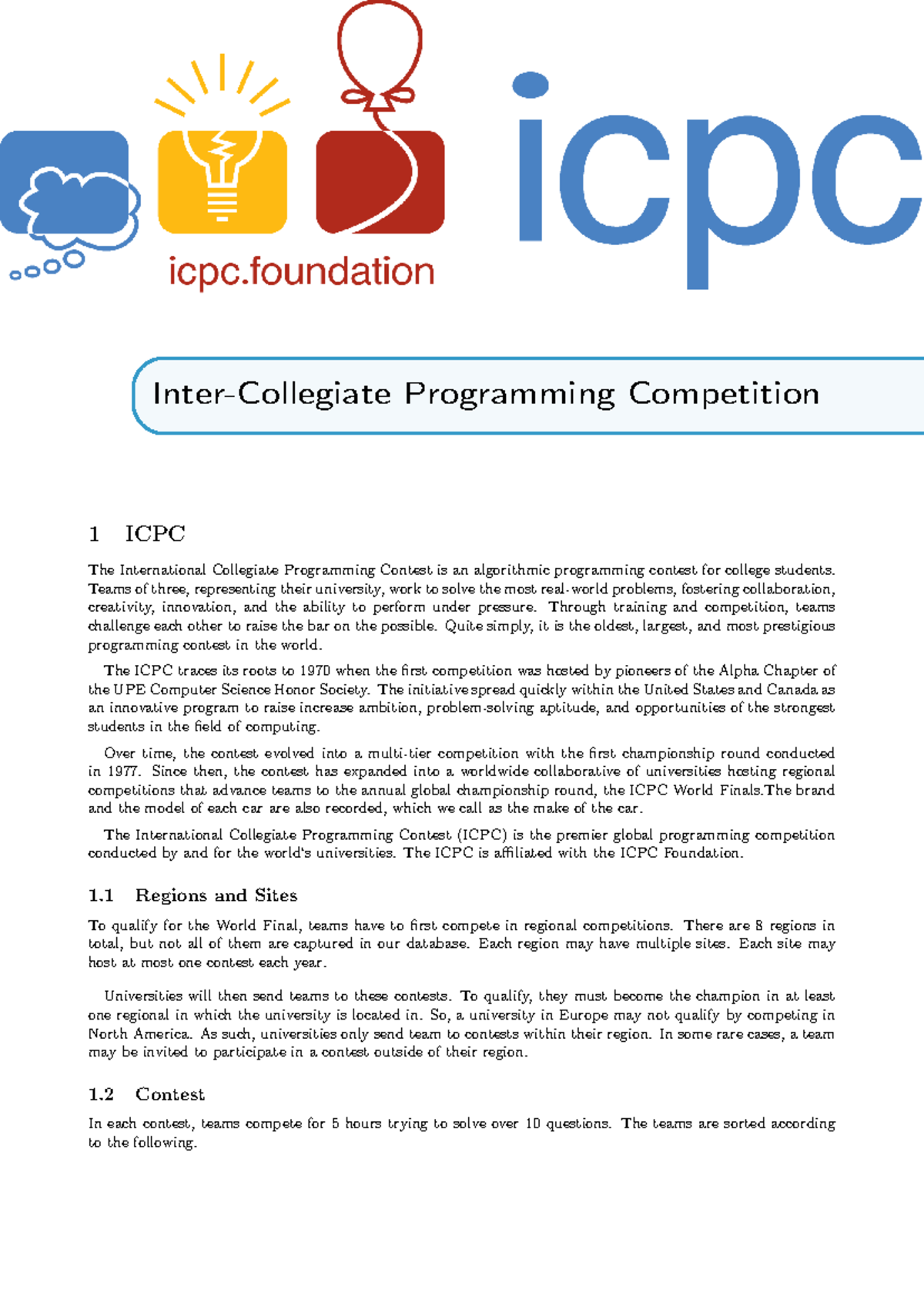 Assignment 01 - Inter-Collegiate Programming Competition 1 ICPC The ...