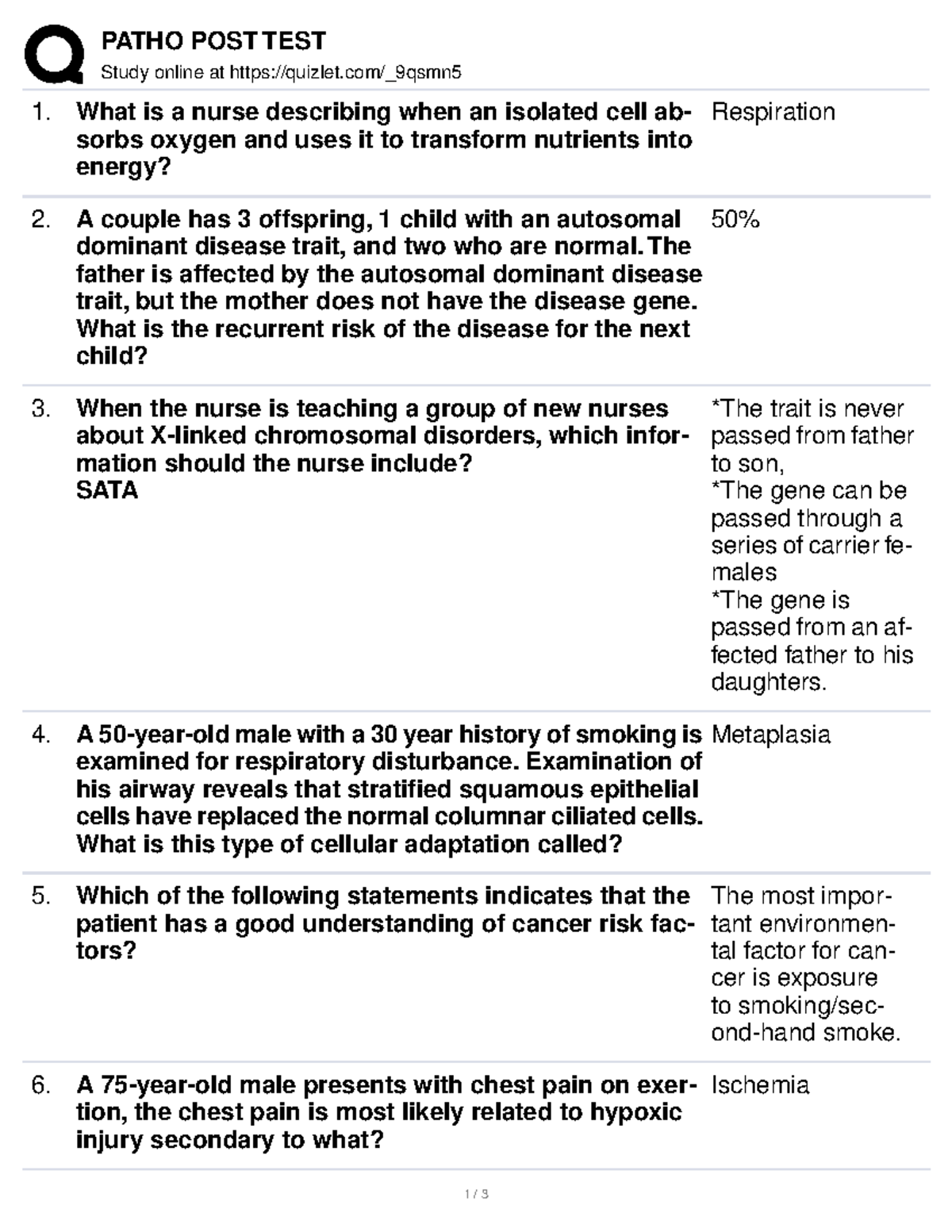 4 - Pathophysiology Post-Test - PATHO POST TEST Study online at quizlet ...