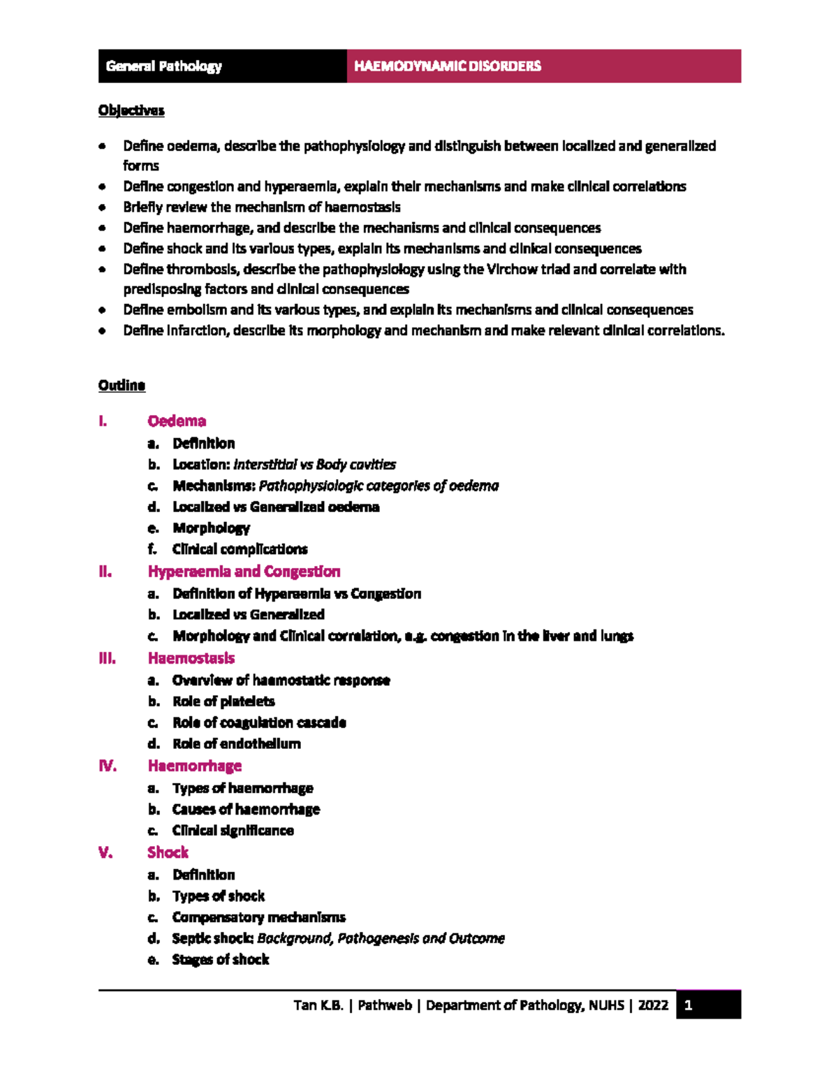 General Pathology HAEMODYNAMIC DISORDERS Study Notes (Pathweb) - Studocu