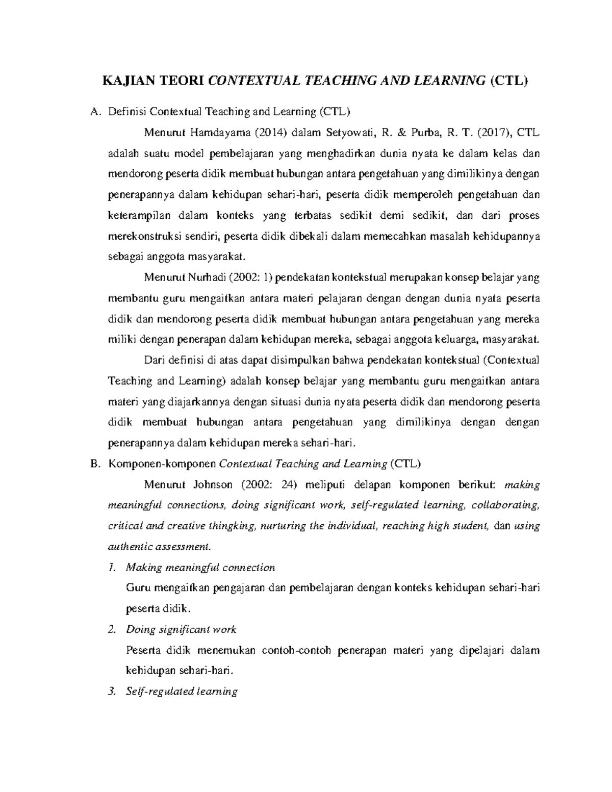 Kajian Teori Contextual Teaching and Learning (CTL) dan Bahan Ajar CTL - Studocu