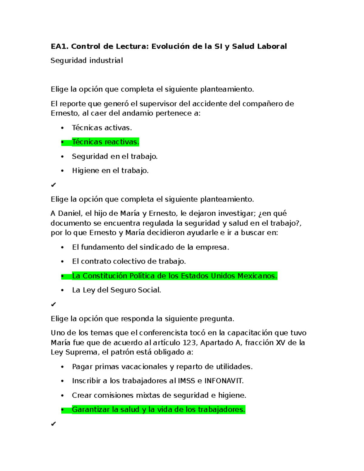EA1. Control de Lectura: Evolución de la SI y Salud Laboral - Studocu