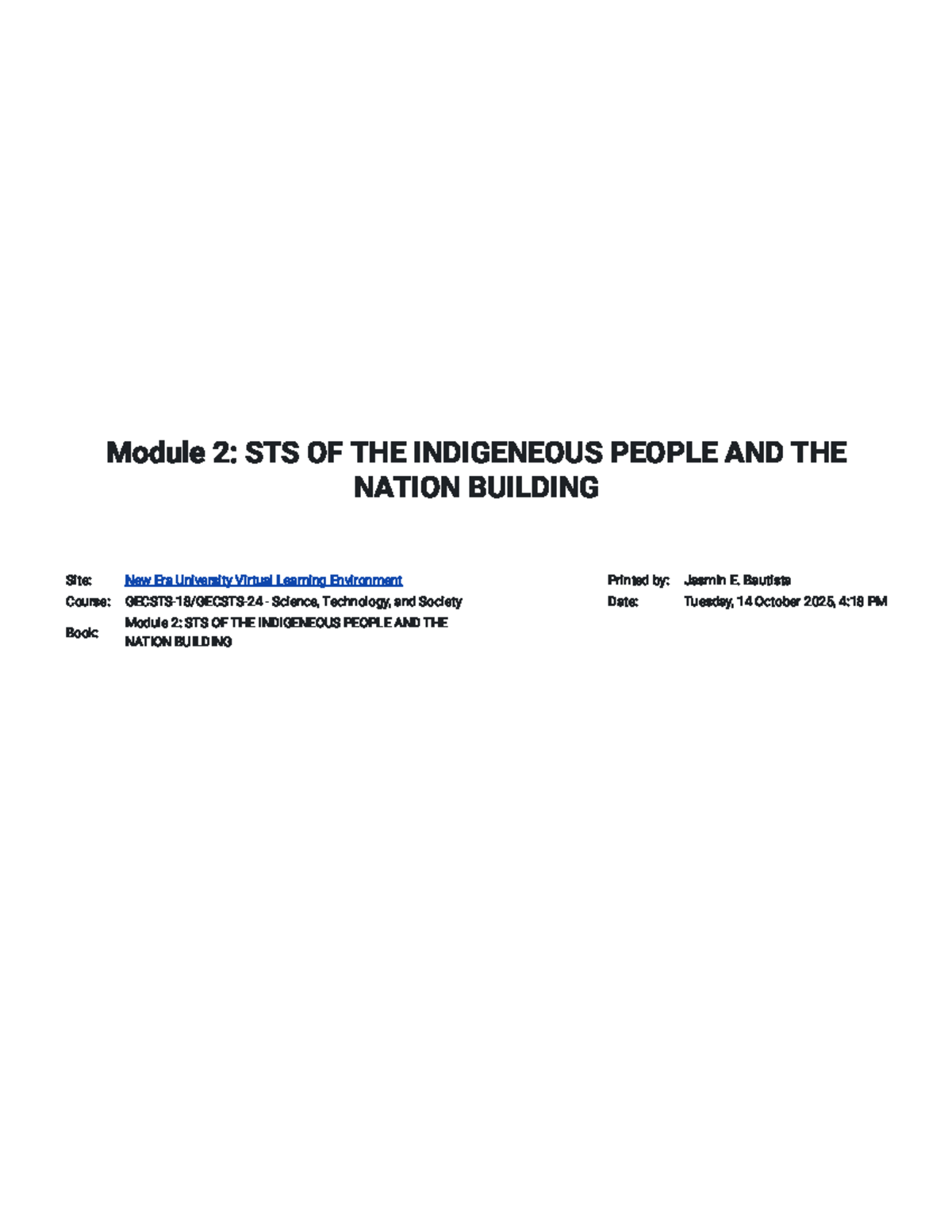 Module 2: STS of Indigenous Peoples & Nation Building - NEU - Studocu