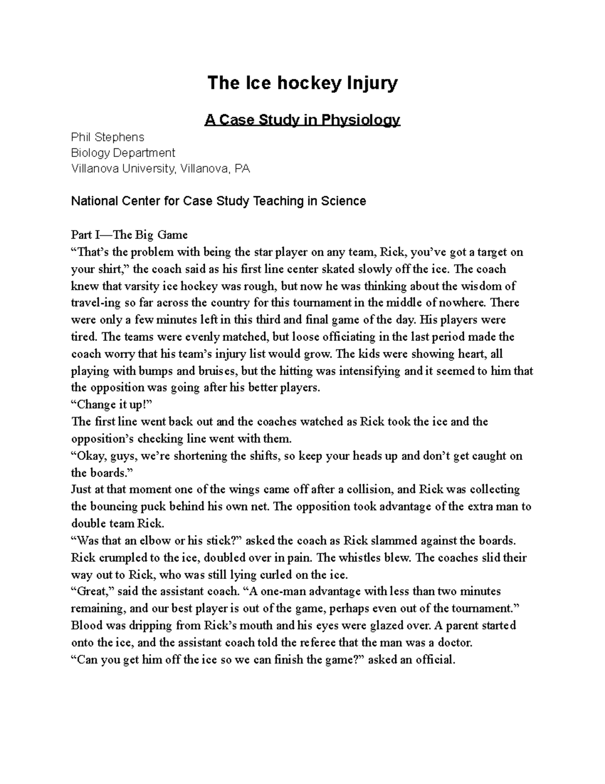 Ice Hockey Injury Case Study - Physiological Impact Analysis - Studocu