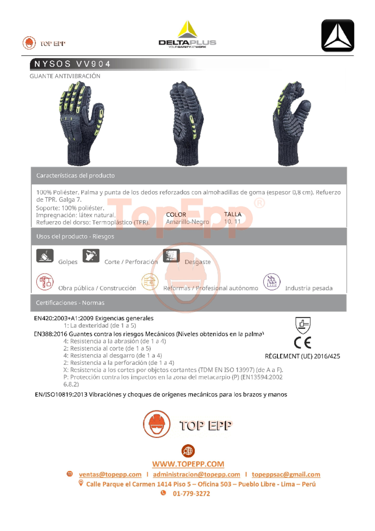 Guante Antivibracion Delta Plus Top Epp S.A.C - TOP EPP DELTAPLUS A YOURSAFETYATWORK NYSOS VV904 ...