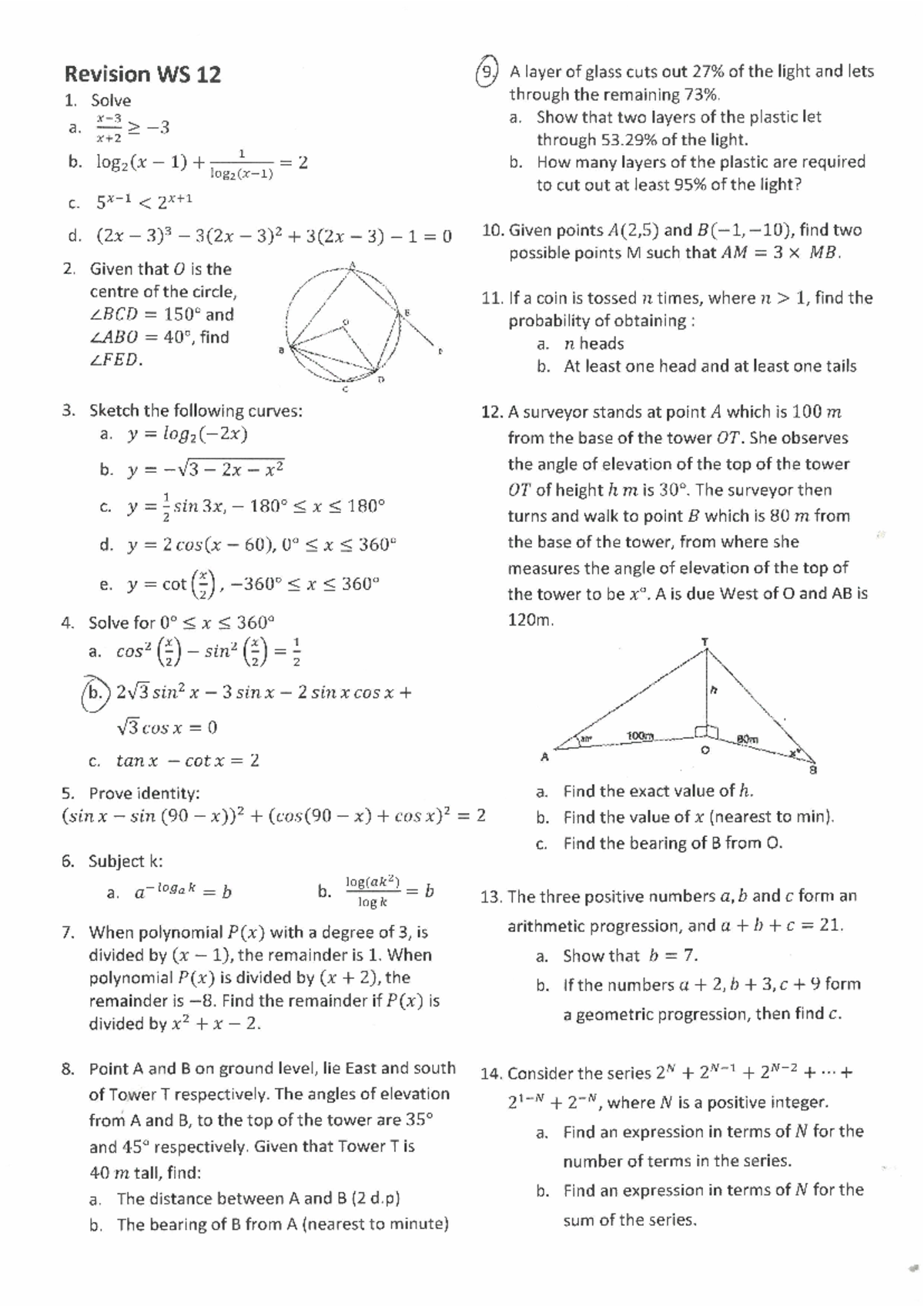 Kurt Y10 RW 12 - Revision Worksheet on Light and Geometric Progressions ...