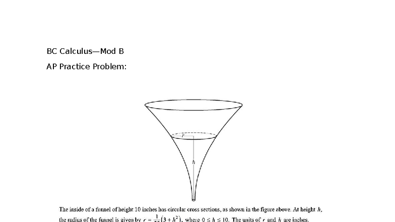 BC B AP Practice Problem: Funnel Volume and Liquid Drainage Analysis ...