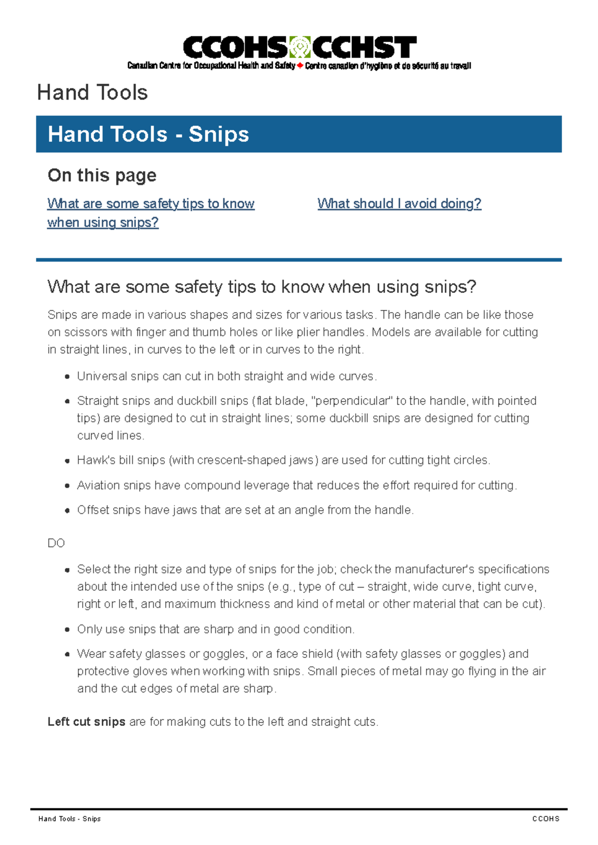 Snips Safety Tips and Usage for 290 Quiz - Studocu