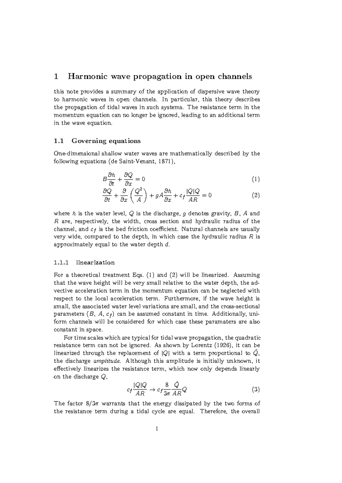 Harmonic Wave Propagation in Open Channels: Tidal Waves Analysis ...