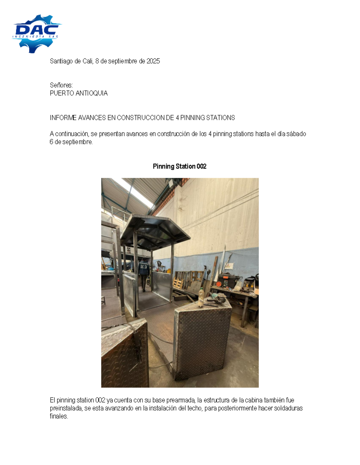 Informe de Avances en Construcción de 4 Pinning Stations - 8 Sep 2025 ...
