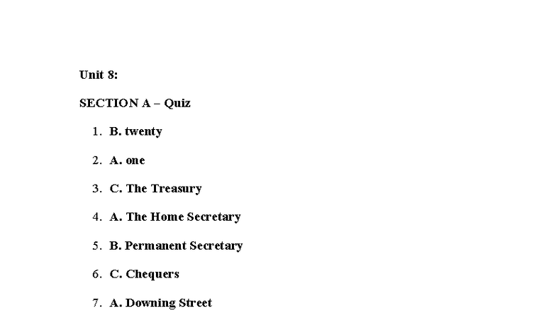 Unit 8: SECTION A Quiz on Government Accountability and Structure - Studocu