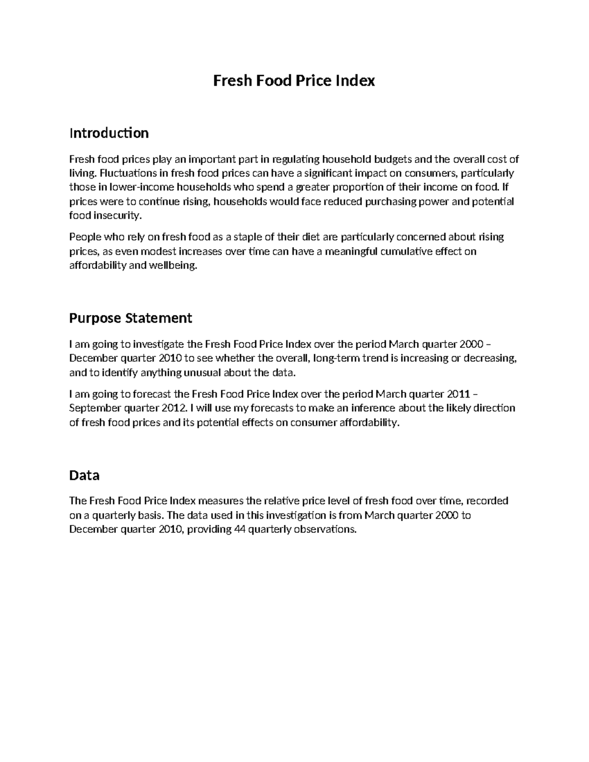Fresh Food Price Index Analysis & Forecast (Time Series Study) - Studocu